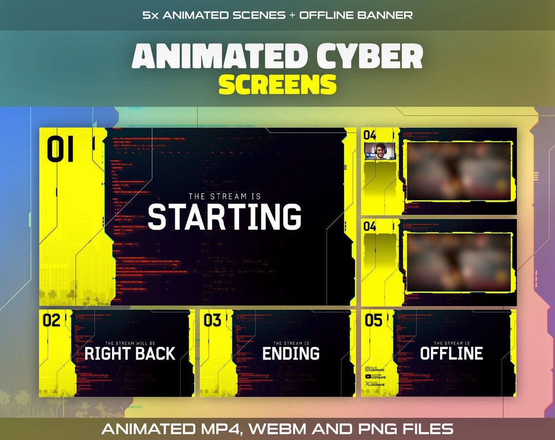 Animated Cyber Twitch Overlay Package for Streamers Future Glitch Sci ...