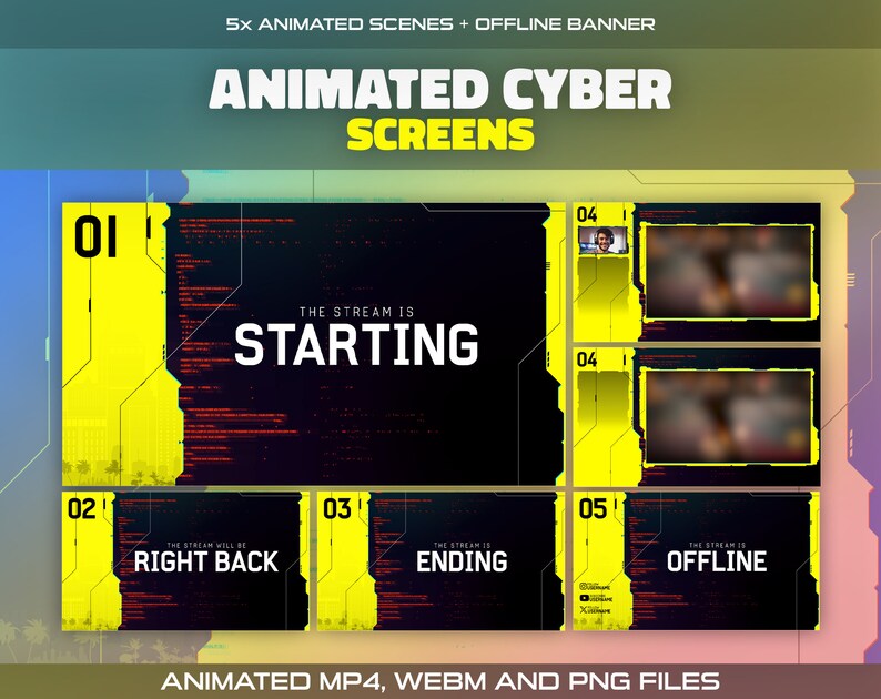 Animated Cyber Twitch Overlay Package for Streamers Future Glitch Sci ...
