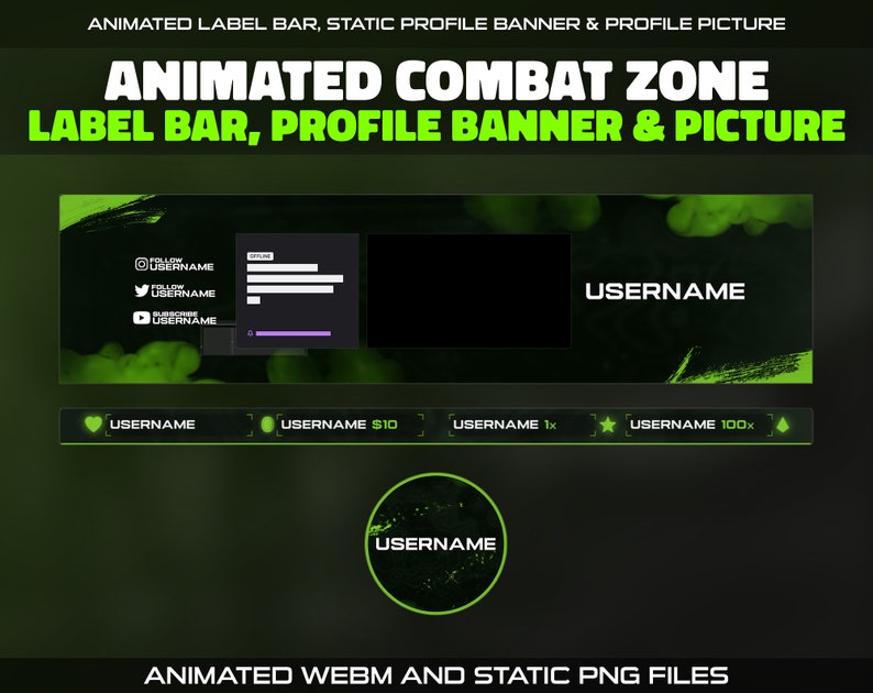 Animated Combat Zone Twitch Overlay Package | Green Black Streamer ...