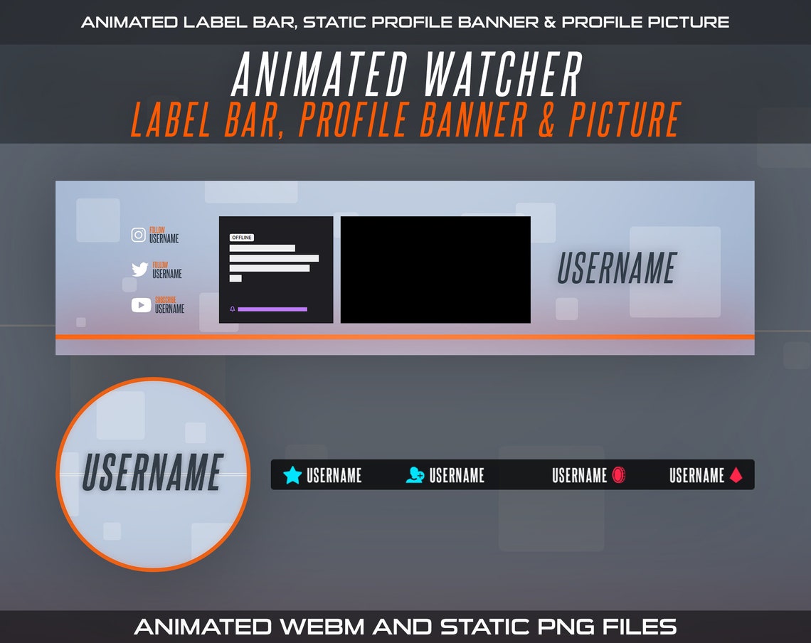 Animated Watcher Twitch Overlay Package for OW2 Streamers Gray Webcam ...