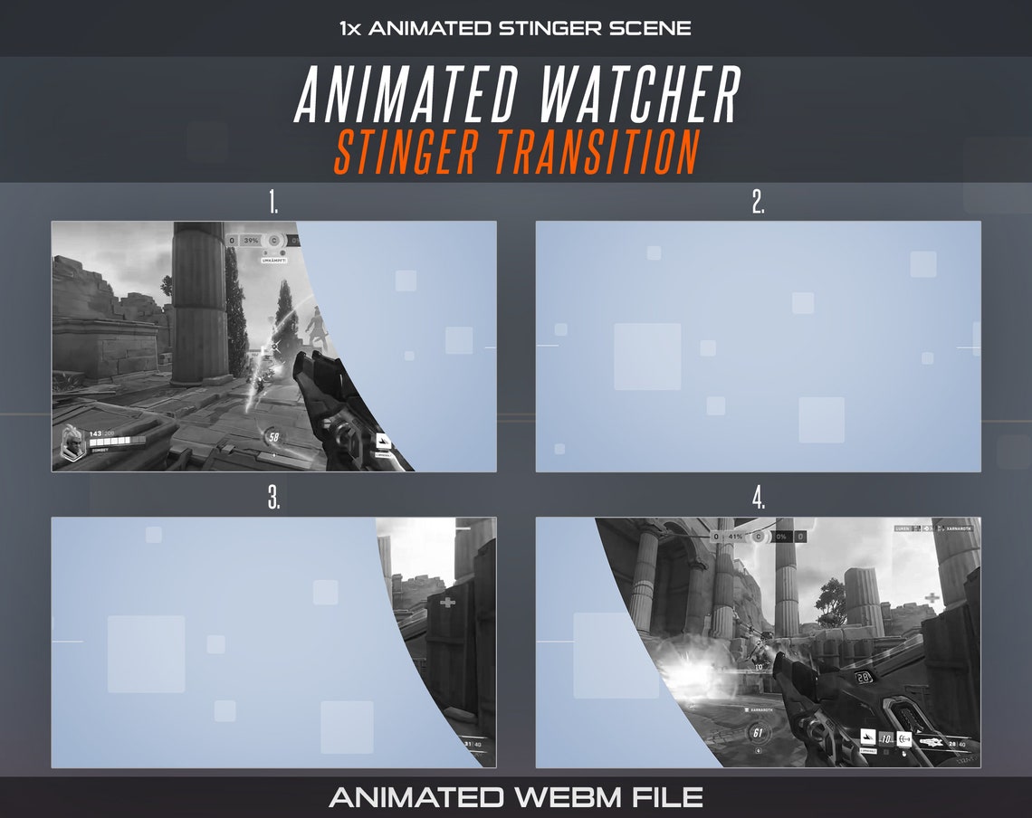 Animated Watcher Twitch Overlay Package for OW2 Streamers Gray Webcam ...