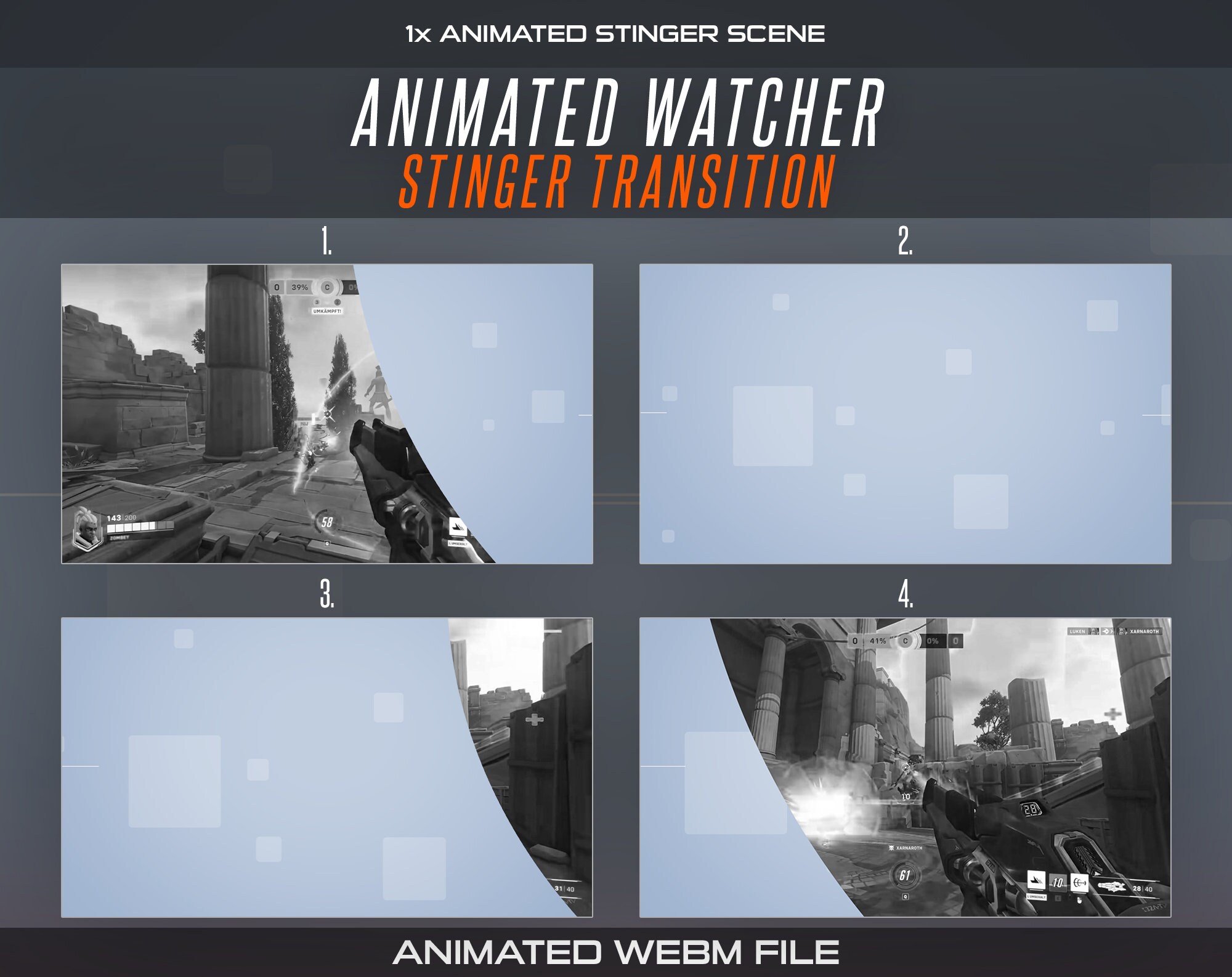 Animated Watcher Twitch Overlay Package for OW2 Streamers Gray Webcam ...