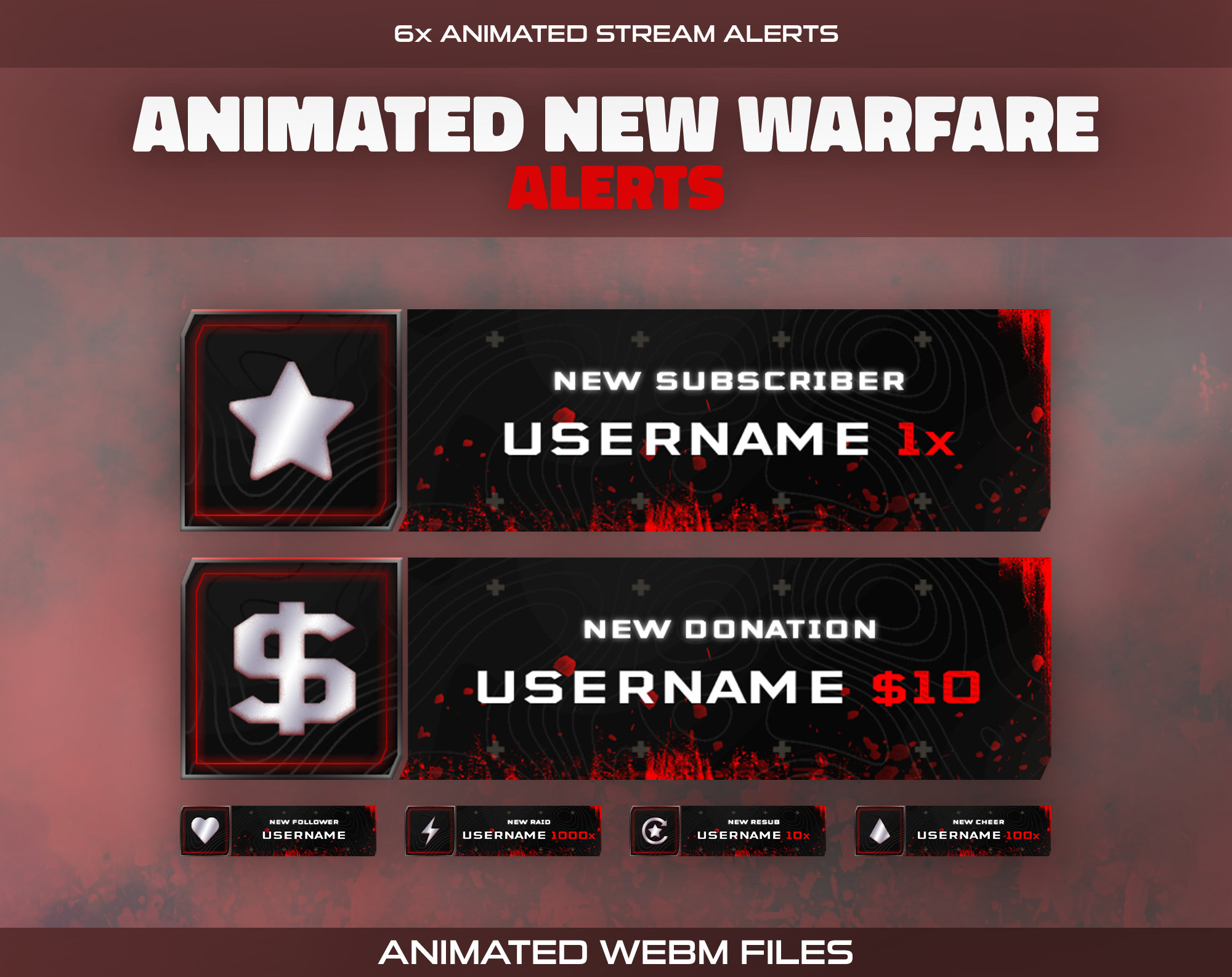 Twitch Alerts: Animated Black & Red Modern New Warfare Stream Overlay ...