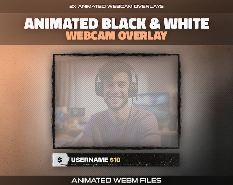 Animated Black & White Twitch Webcam Overlay: Modern Stream Border ...