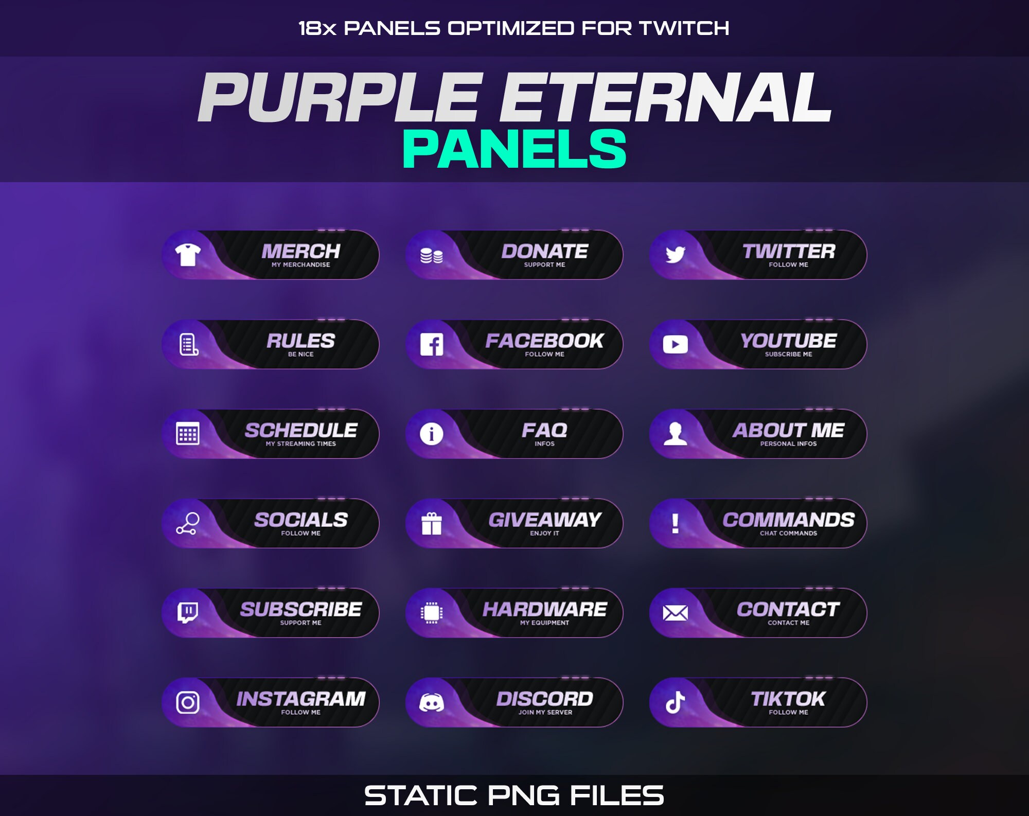 Purple Eternal Twitch Panels | 18x Stream Panels for Streamers | Pink ...