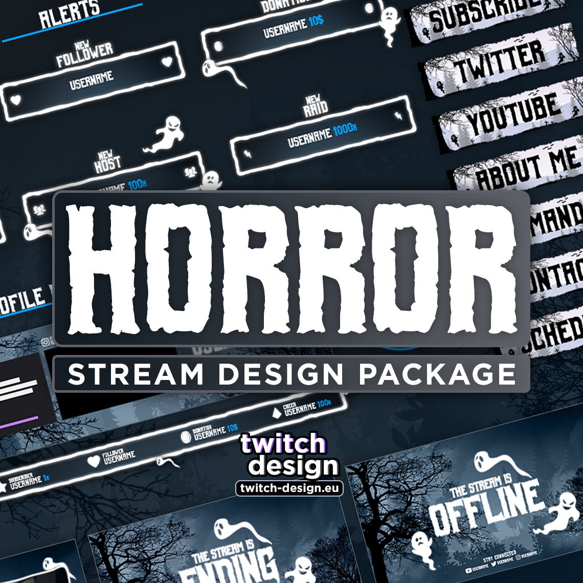 Animated Horror Twitch Overlay Package for Streamers Dark Spooky Scary ...