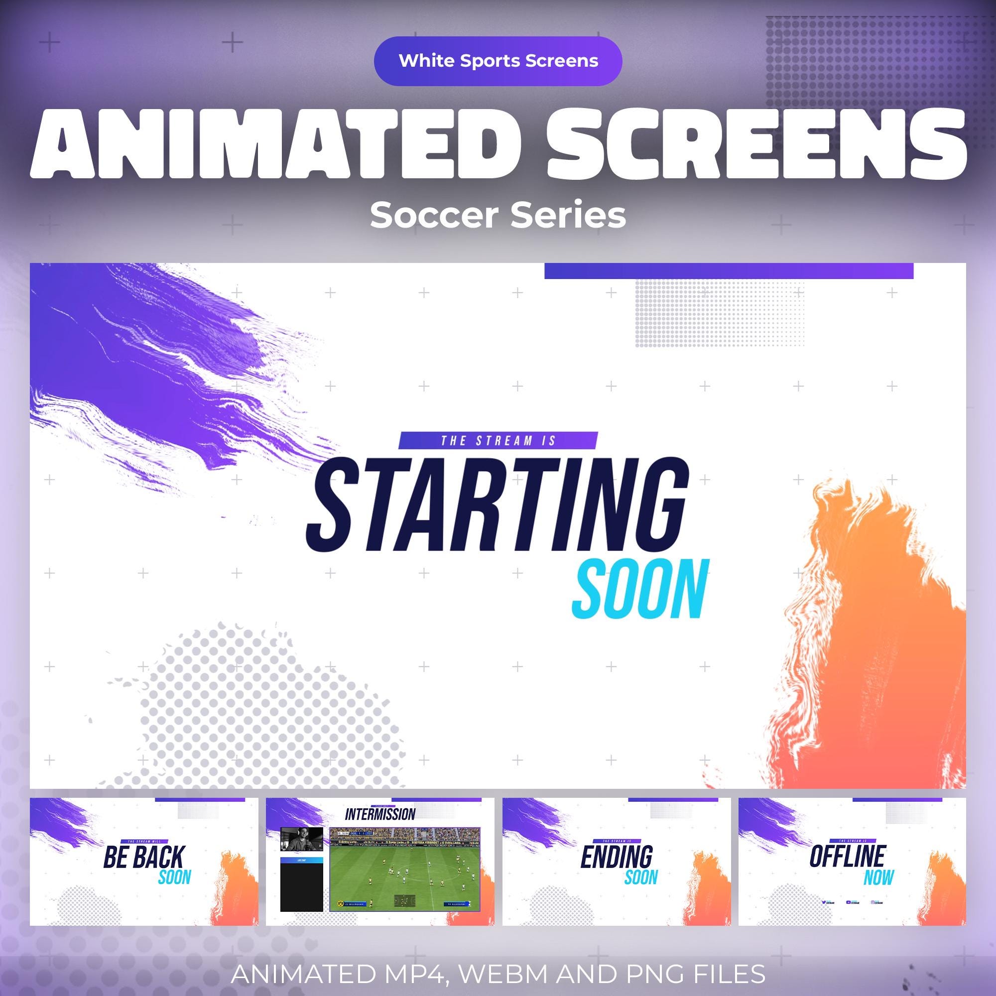 Animated Soccer Twitch Overlay Package for Streamers | White Football ...