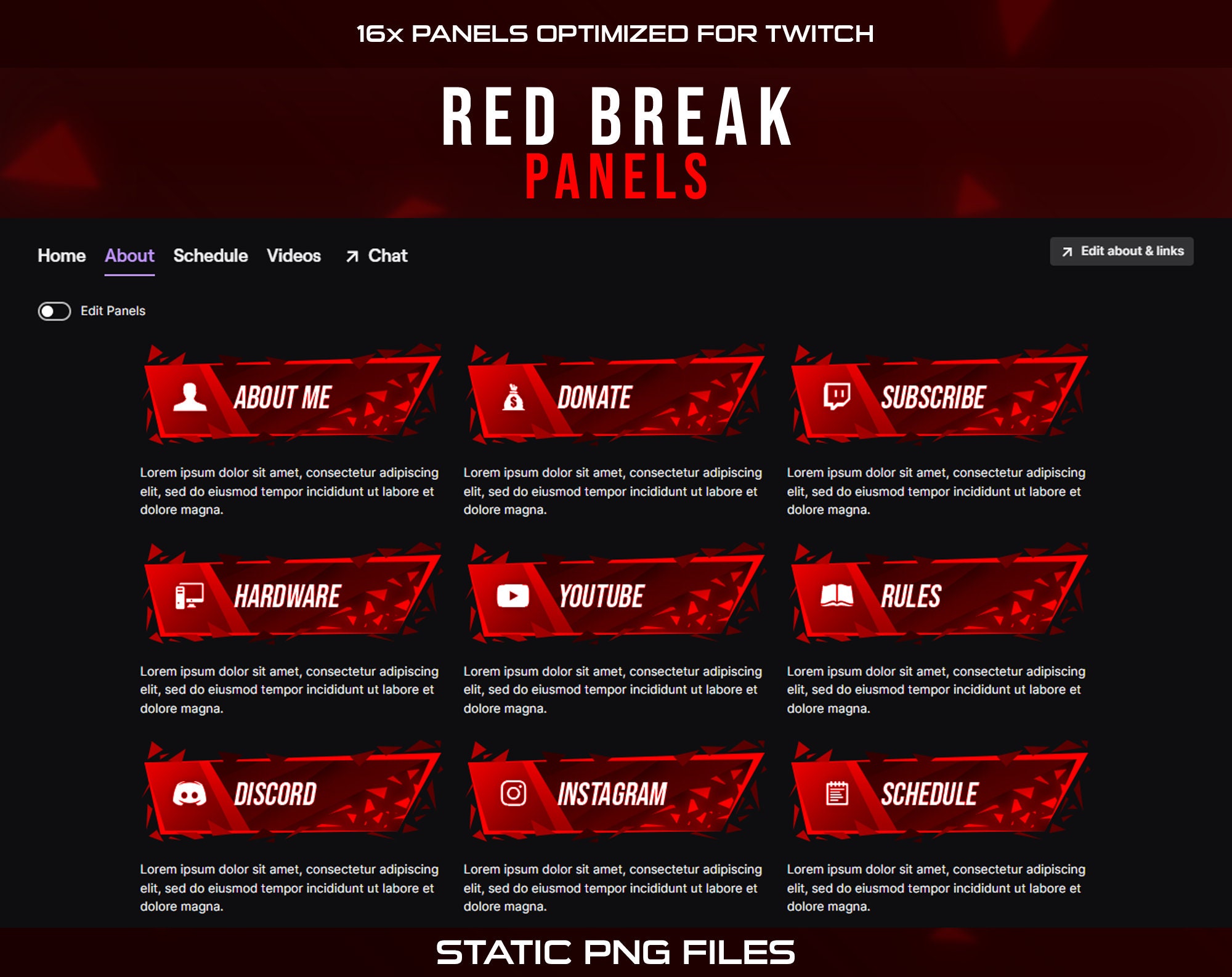 Red Break Twitch Panels | 16x Stream Panels | Badges | Streamer ... Red Break Twitch Panels | 16x Stream Panels | Badges | Streamer ...