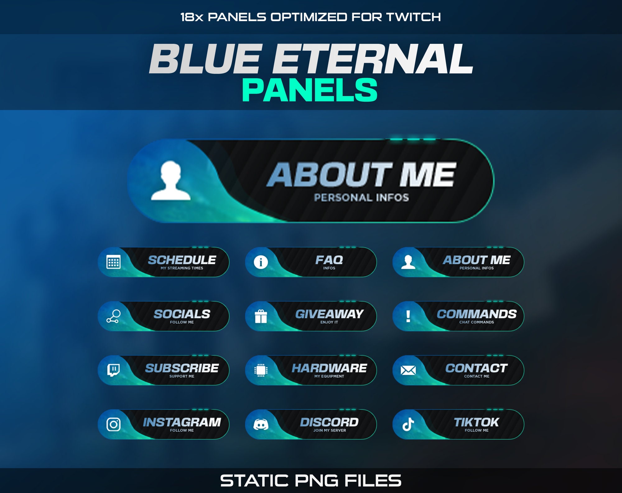 Blue Eternal Twitch Panels 18x Stream Panels for Streamers Cyan Black ...