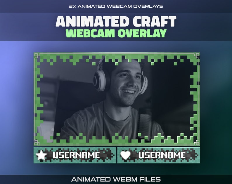 Animated Craft Twitch Webcam Overlay Mine Block Retro Pixel Frame for ...