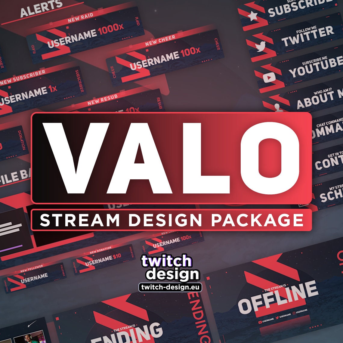 Animated Valo Twitch Overlay Package for Streamers | Clean Future Sci ...