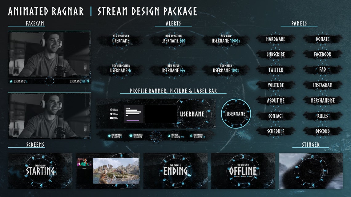 Animated Ragnar Twitch Overlay Package for Streamers Dark - Etsy UK