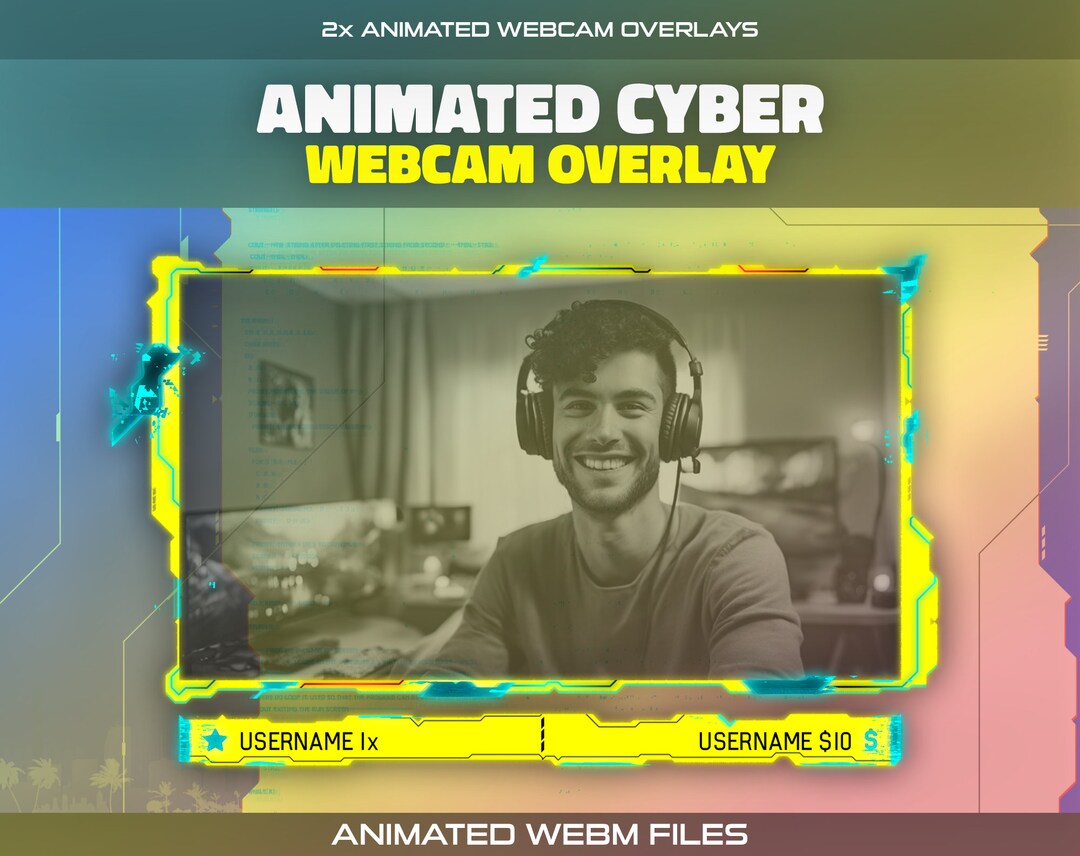 Animated Cyberpunk Twitch Webcam Overlay: Neon Glitch Frames (WEBM ...