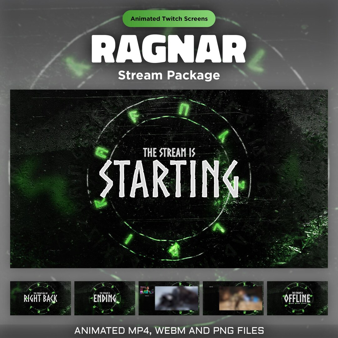 Animated Ragnar Twitch Screen Overlays for Streamers Black Green Loki ...
