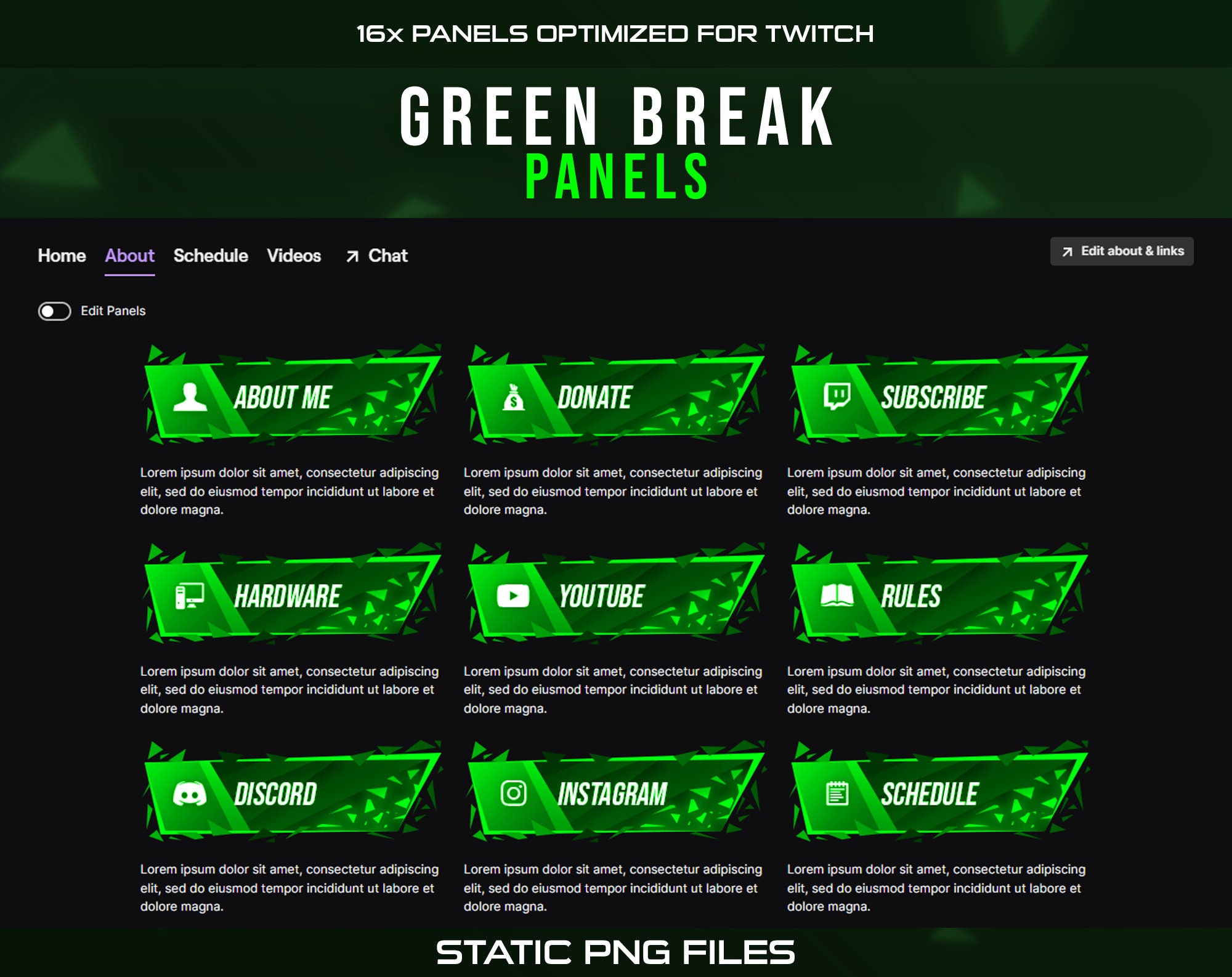 Green Break Twitch Panels 16x Stream Panels Badges Streamer Overlay ... Green Break Twitch Panels 16x Stream Panels Badges Streamer Overlay ...
