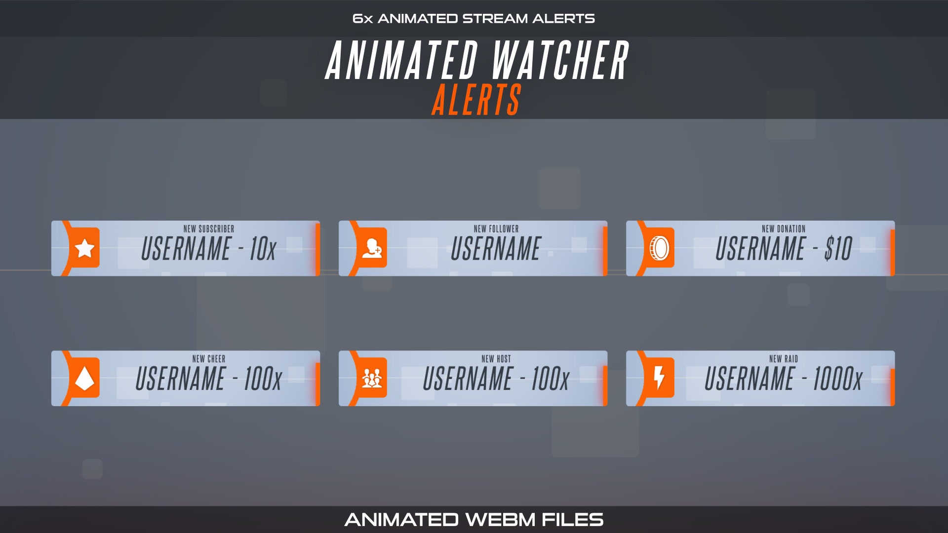 Watcher Twitch Stream Alerts 6x Animated OW2 Alerts Overlay New Follower Subscriber Donation ...