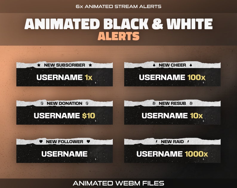 Black & White Animated Twitch Alerts: Modern Dark Stream Overlay - Etsy