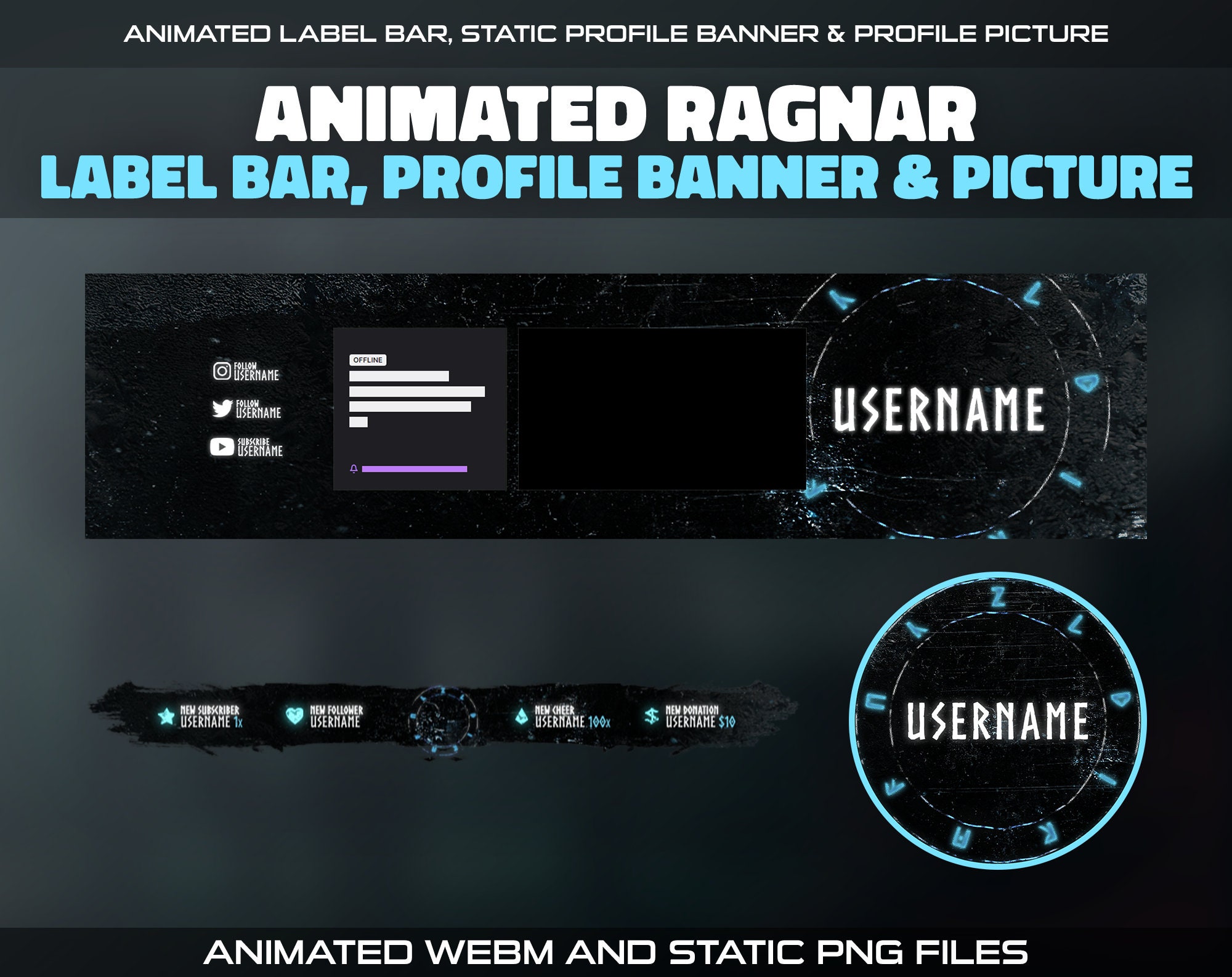 Animated Ragnar Twitch Overlay Package for Streamers | Dark Norse Fantasy Viking Webcam, Screens ...