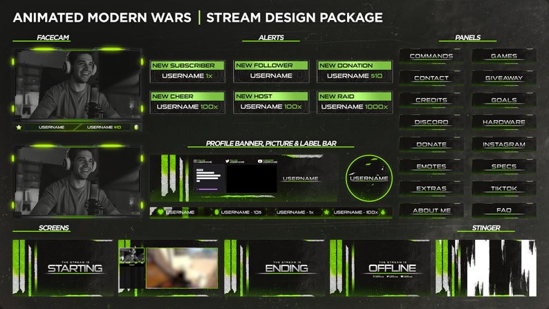 Animated Modern Wars Twitch Overlay Package for Shooter Games Streamers ...
