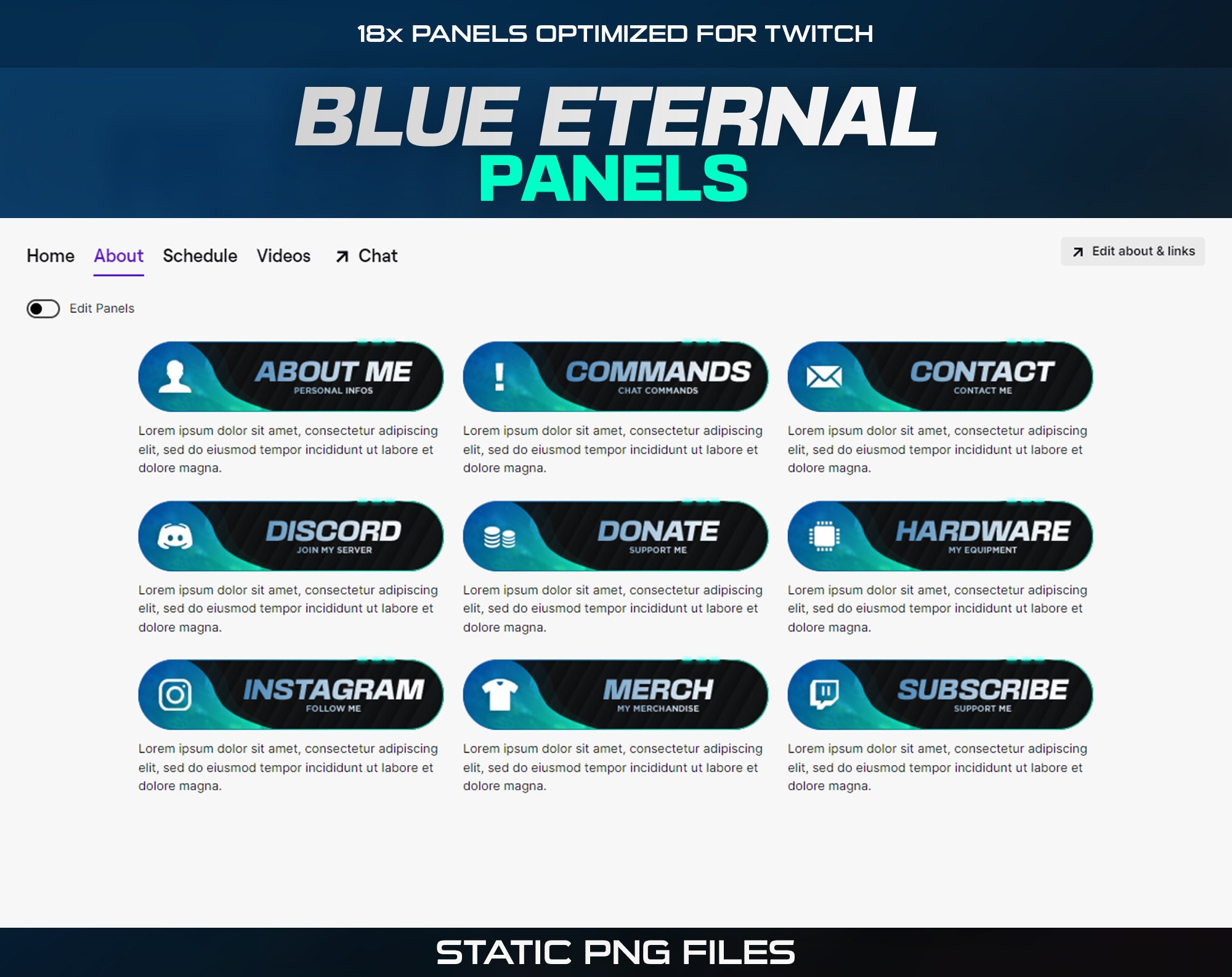 Blue Eternal Twitch Panels 18x Stream Panels for Streamers Cyan Black ...