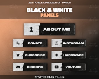 Black & White Twitch Panels: 35x Stream Info Buttons Package (+PSD File ...