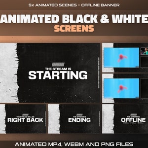 Animated Black & White Twitch Screens: Modern Dark Stream Overlay for ...