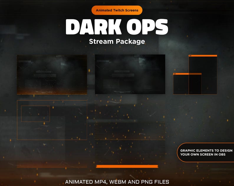 Animated Dark Ops Twitch Screens: Black & Orange Stream Overlay for OBS ...