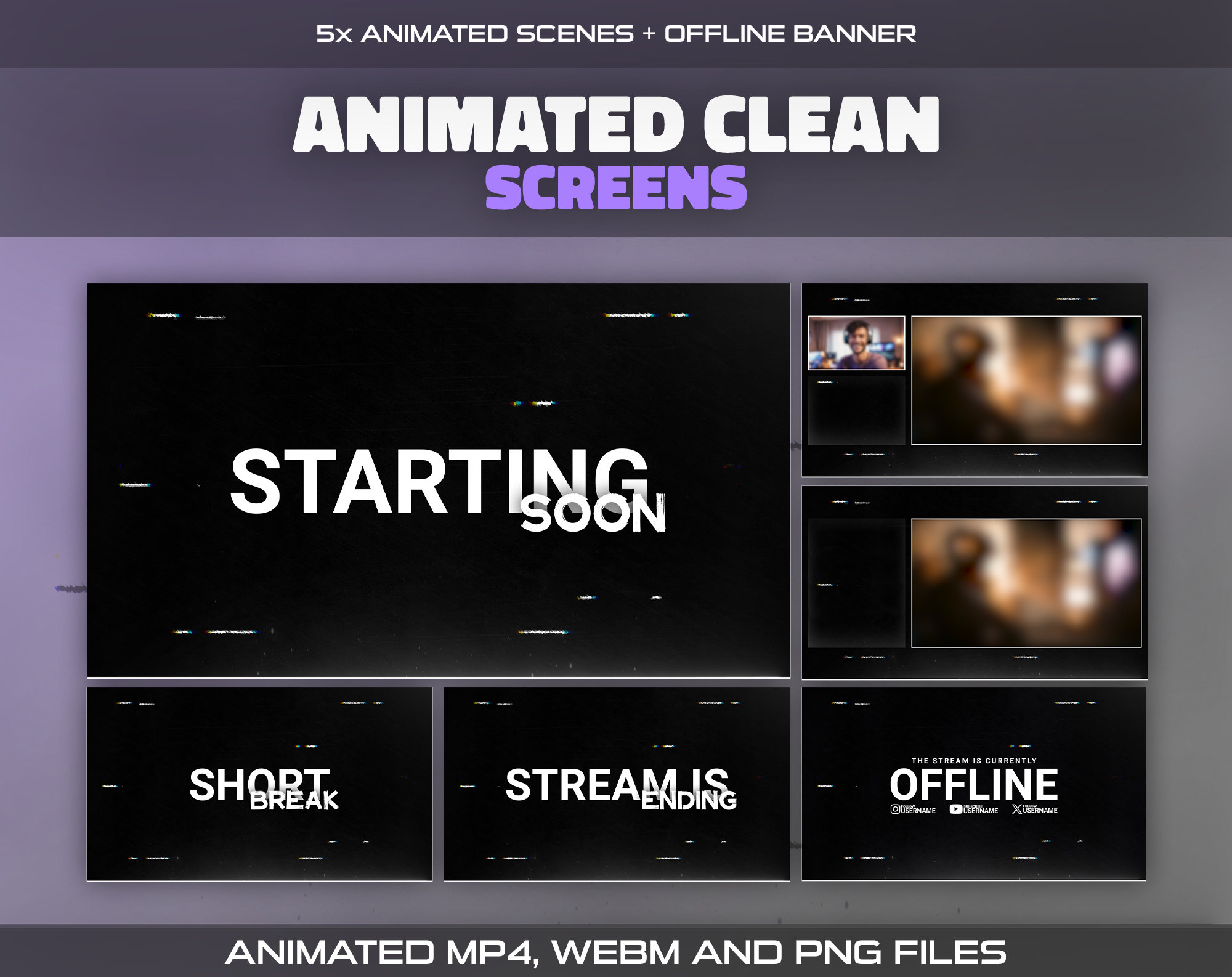 Animated Clean Twitch Screen Overlays for Streamers Dark - Etsy