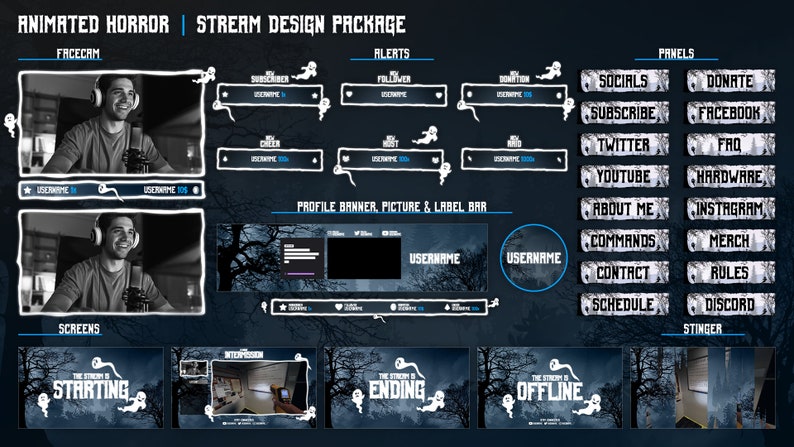 Animated Horror Twitch Overlay Package for Streamers | Scary Spooky ...