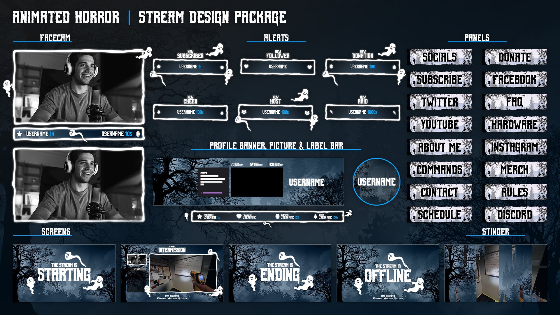 Animated Horror Twitch Overlay Package | Spooky Streamer Set - Etsy