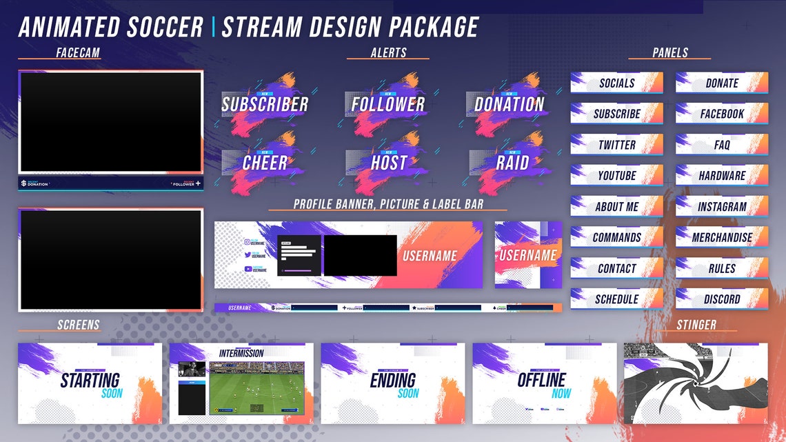 Animated Soccer Twitch Overlay Package for Streamers Football White ...