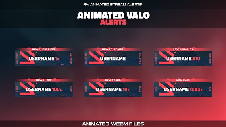 Valo Twitch Stream Alerts 6x Animated Alerts for Streamers Future ...