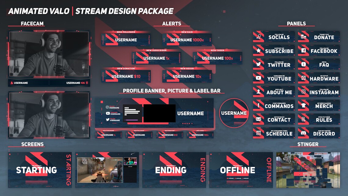 Animated Valo Twitch Overlay Package for Streamers Red - Etsy