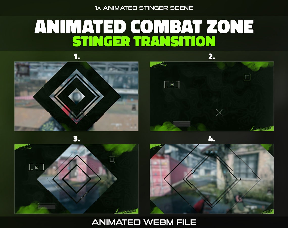 Animated Combat Zone Twitch Overlay Package | Green Black Streamer ...