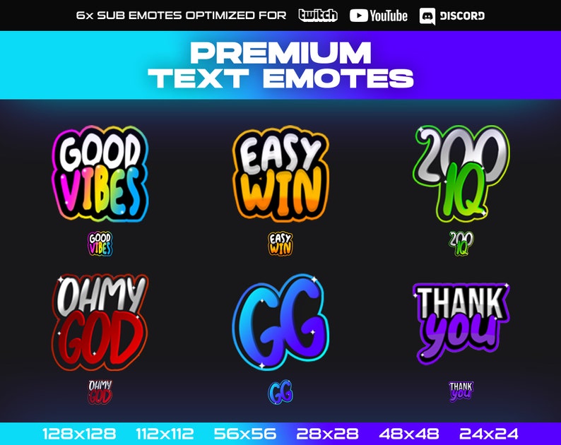 Twitch Text Emotes Package | Good Vibes, Easy Win, 200 IQ, Oh My God ...