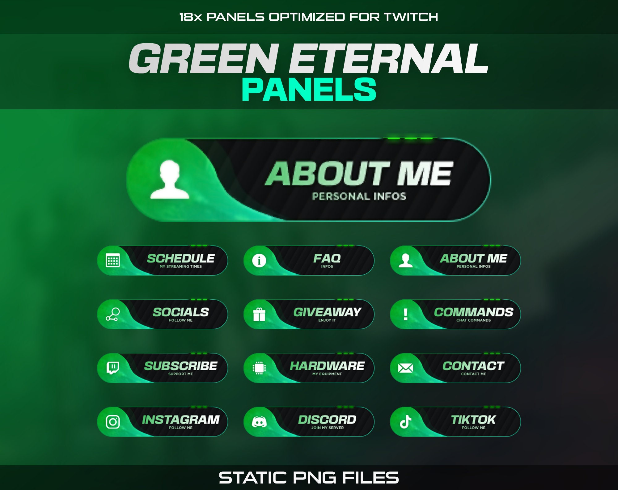 Green Eternal Twitch Panels: 18x Stream Info Buttons for Your Profile ...