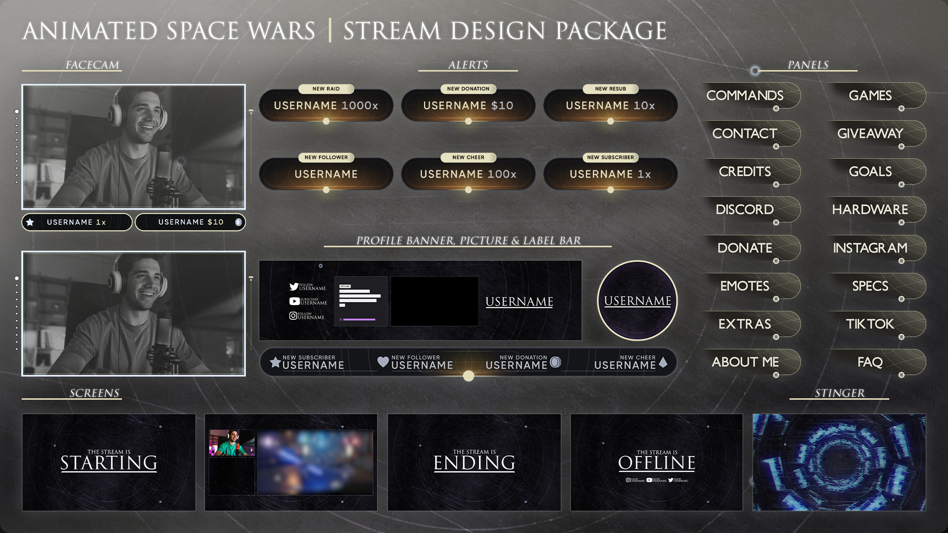 Animated Space Wars Twitch Overlay Package for Streamers | Dark Mystery ...