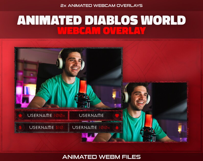 Animated Diablos World Twitch Stream Webcam Overlay | 2x Webcam Borders ...