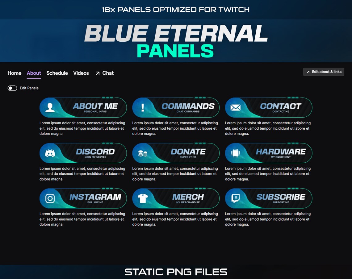 Blue Eternal Twitch Panels 18x Stream Panels for Streamers Cyan Black ...
