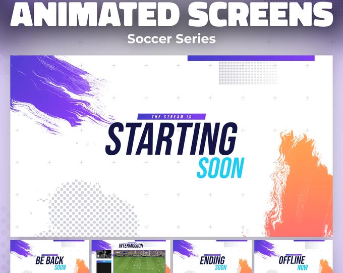Animated Soccer Twitch Screens: White Football Stream Overlay (MP4, PNG ...