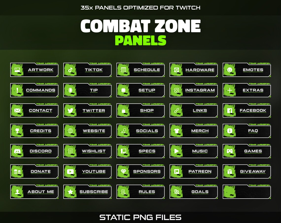 Animated Combat Zone Twitch Overlay Package | Green Black Streamer ...