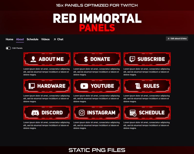 Red Immortal Twitch Panels | 16x Stream Panels | Badges | Streamer ...
