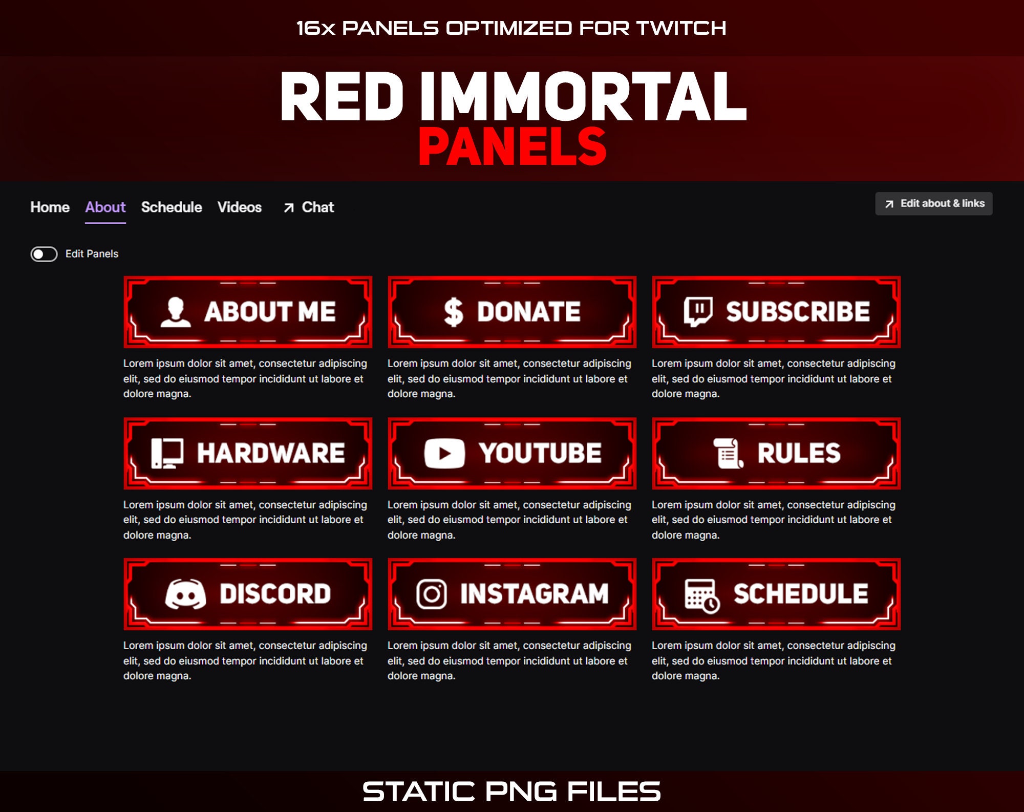 Red Immortal Twitch Panels | 16x Stream Panels | Badges | Streamer ...