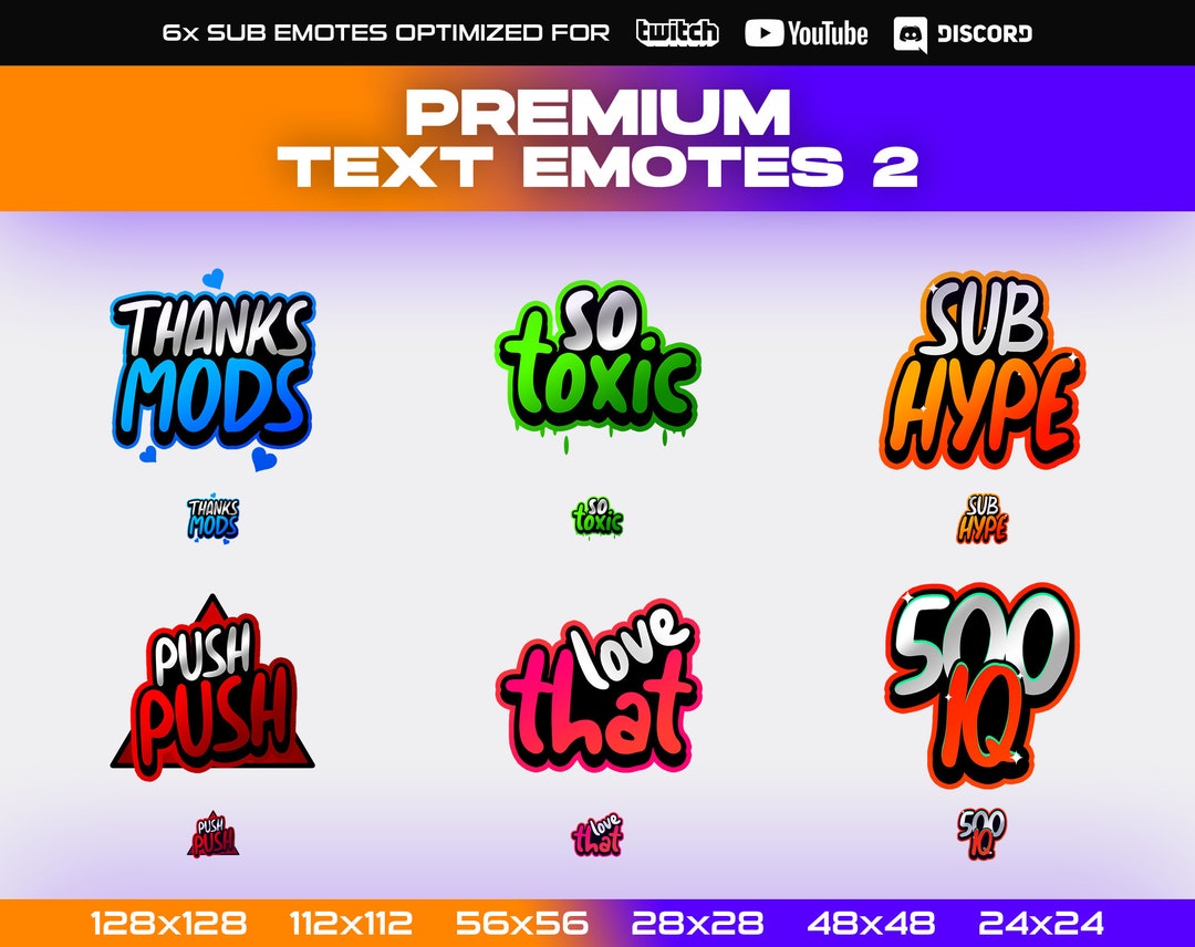 Twitch Text Emotes Paket 2 | Danke Mods, So Toxic, Sub Hype, Push Push ...