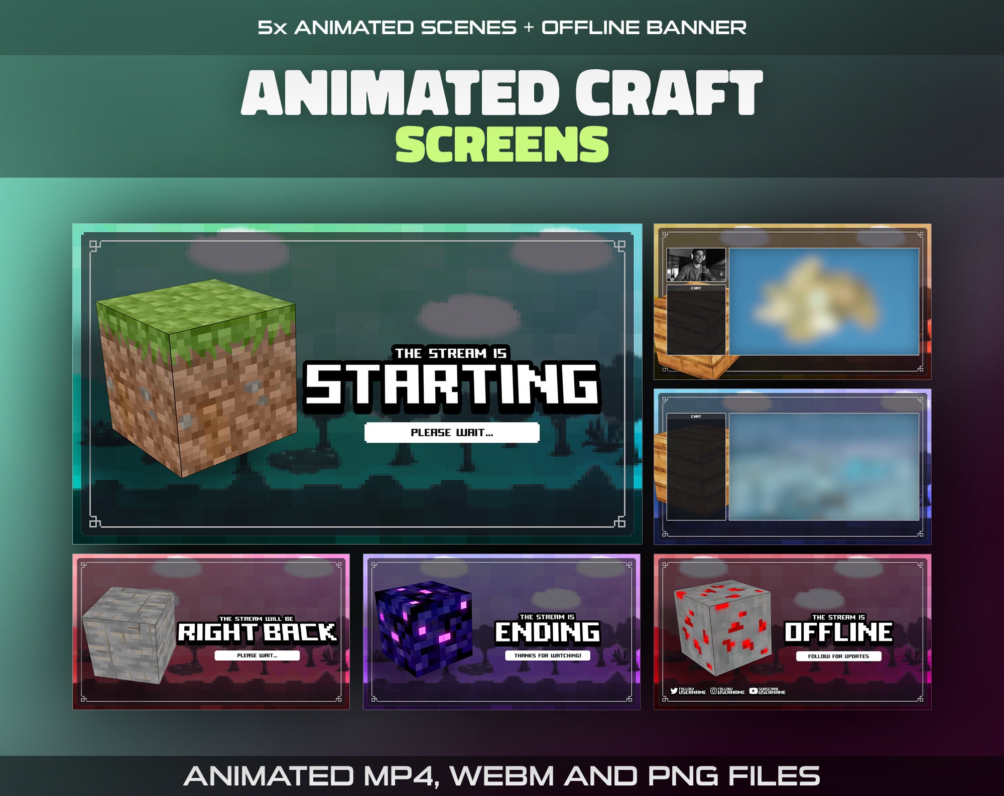 Animated Craft Twitch Stream Screens for Retro Pixel Streamers Mine ...