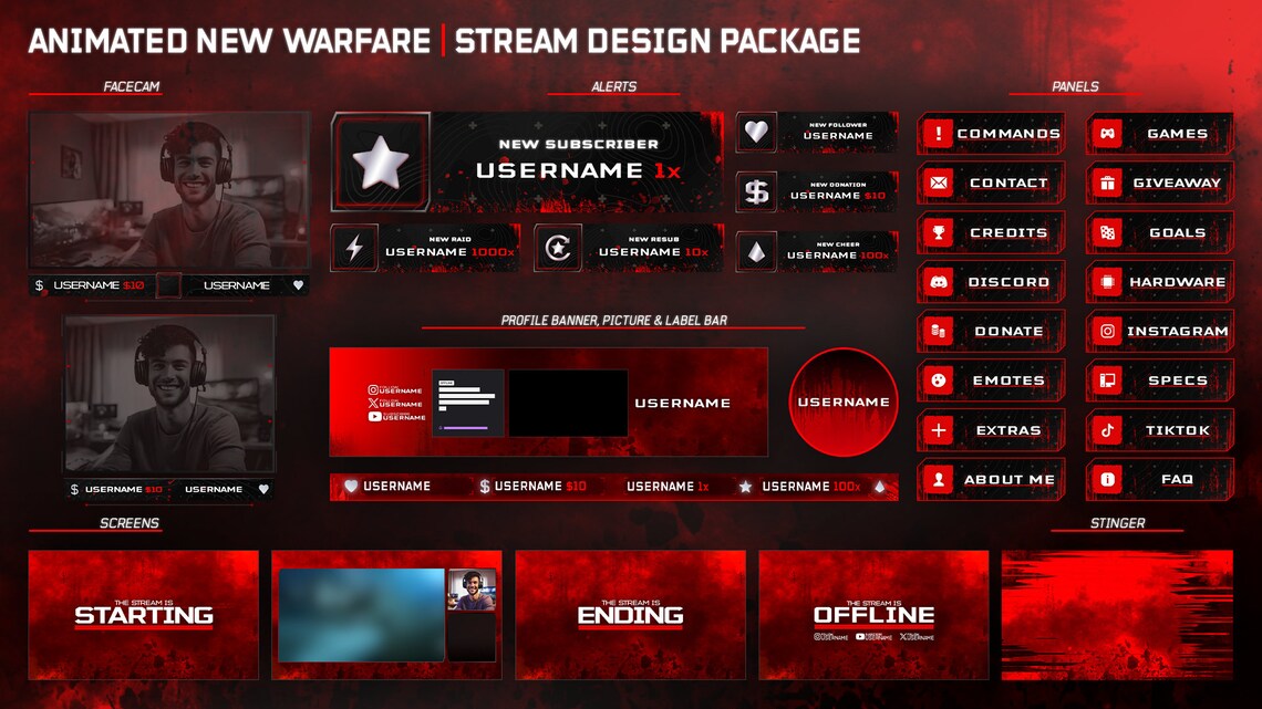 Animated New Warfare Twitch Overlay Package for Streamers | Modern ...