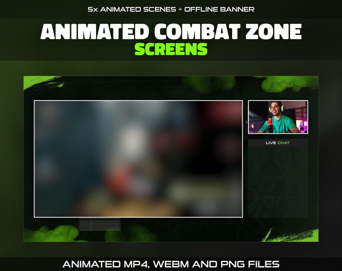 Animated Combat Zone Twitch Overlay Package | Green Black Streamer ...