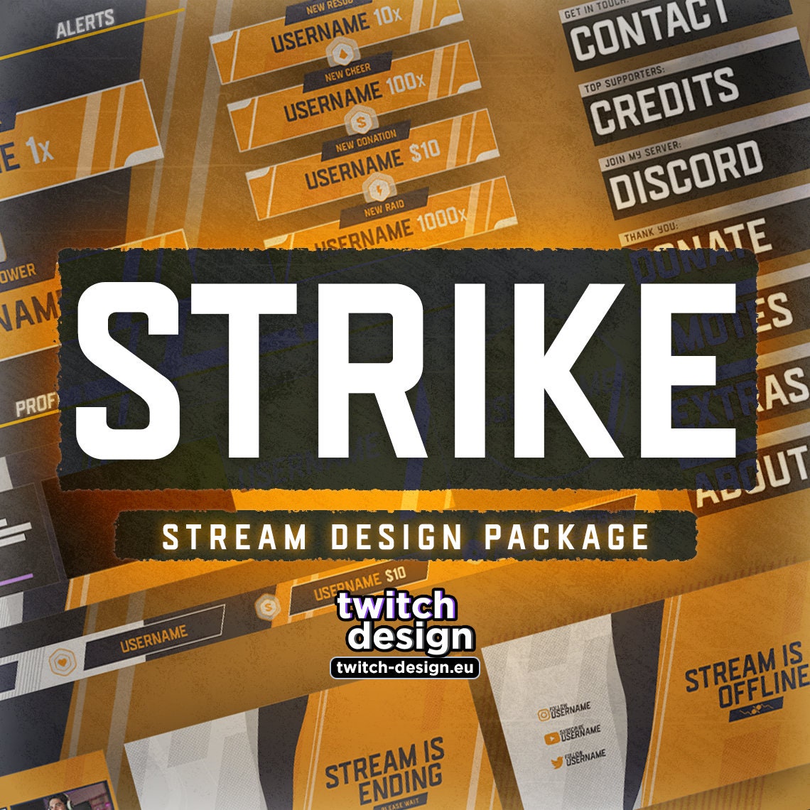 Animated Strike Twitch Overlay Package for Streamers | Clean Minimalistic Modern Webcam, Screens ...