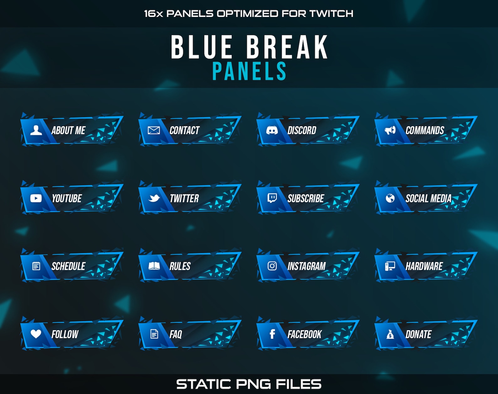 Blue Break Twitch Panels: 16x Stream Profile Info Buttons Branding - Etsy