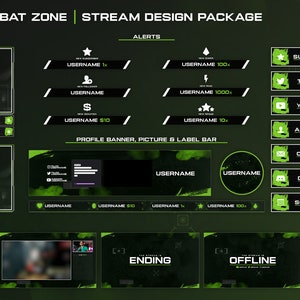 Animated Combat Zone Twitch Overlay Package | Green Black Streamer ...